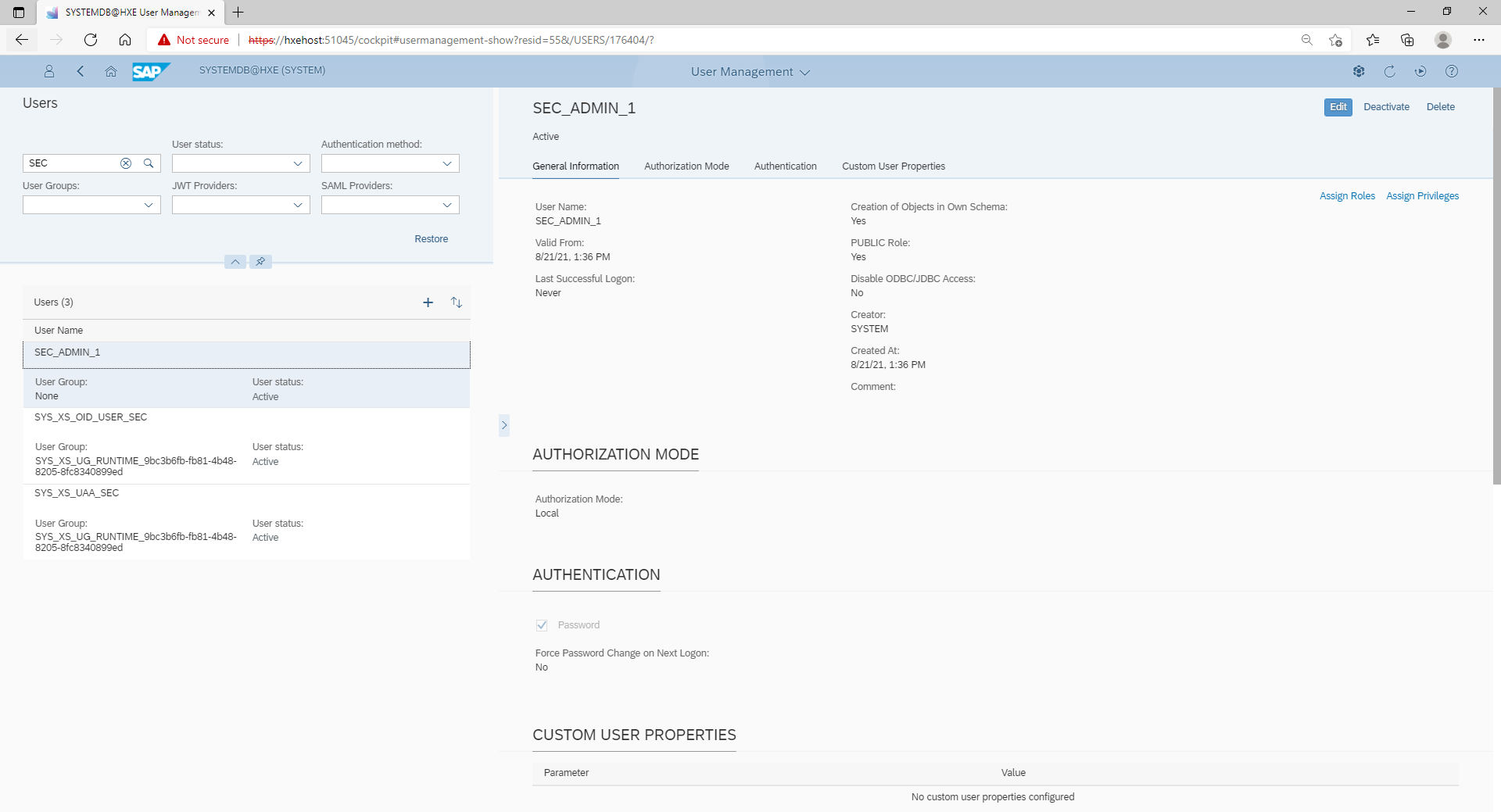 Create users in HANA DB – Sap Security Pages